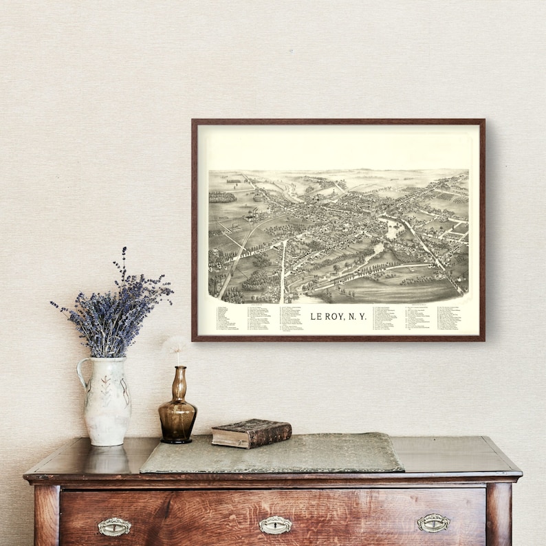 Le Roy Map 1892, Vintage Le Roy Map, Old Le Roy New York Art, Wall Art ...