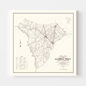 Allendale County SC Map 1938 Old Map of South Carolina Art Vintage ...
