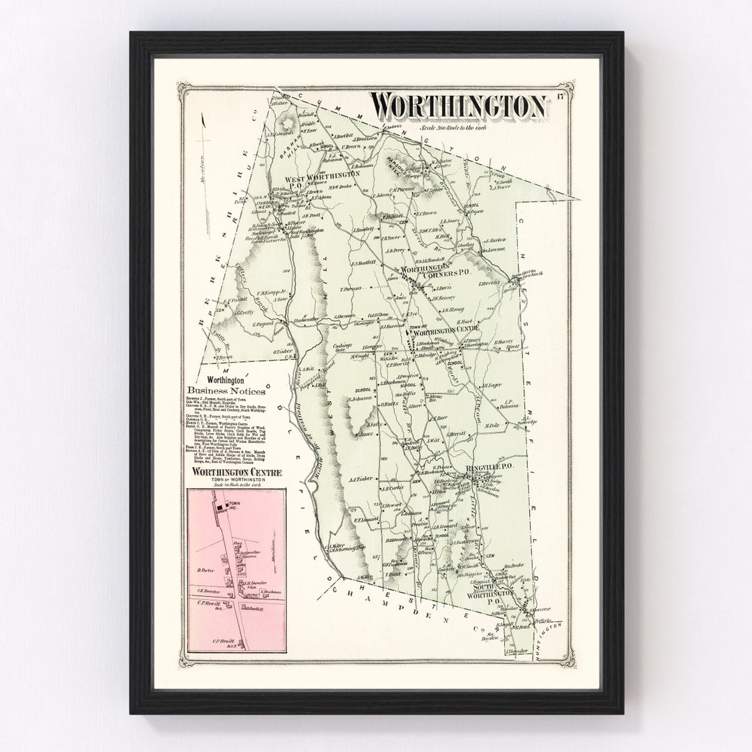 Worthington Map 1873 Old Map of Worthington Massachusetts Art Vintage ...