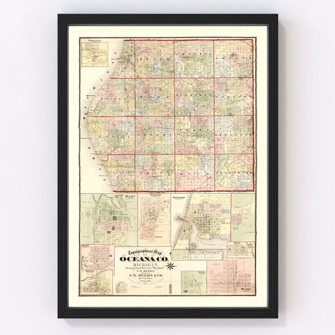 Oceana County Michigan Map 1876 Old Map of Oceana County Michigan Art ...