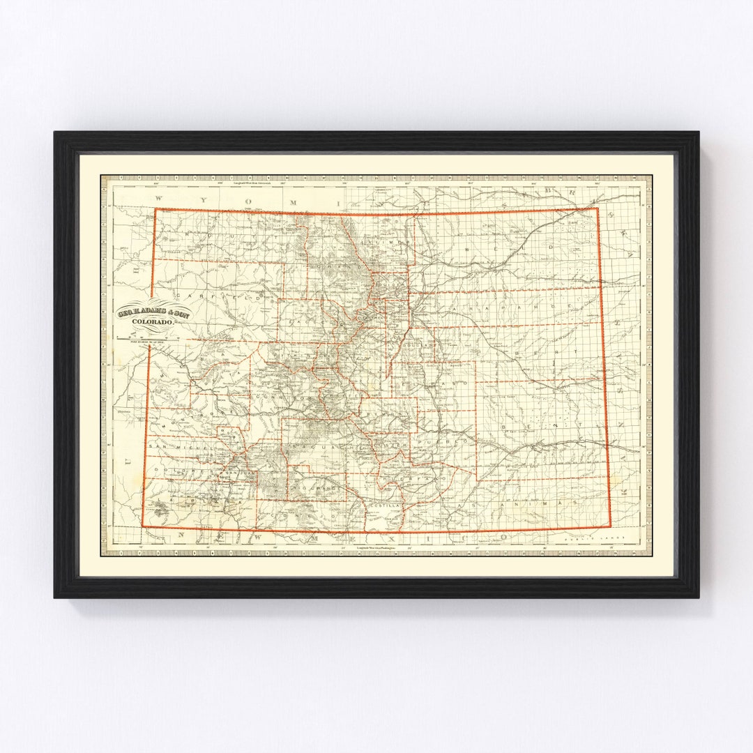 Colorado Map 1884, Vintage Colorado Map, Old Colorado Art, Wall Art ...