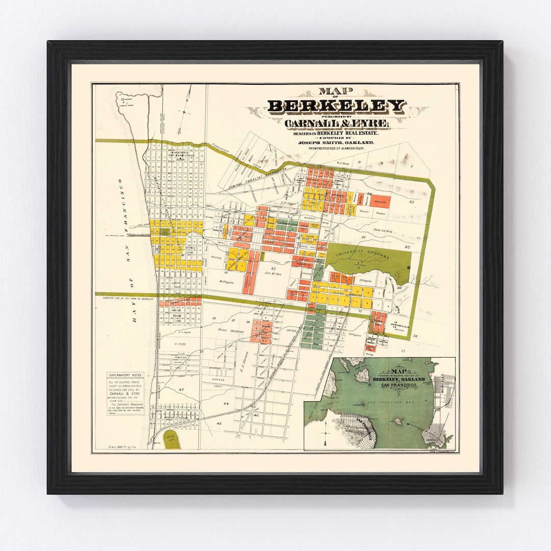 Berkeley Map 1880 - Old Map of Berkeley California Art Vintage Print ...
