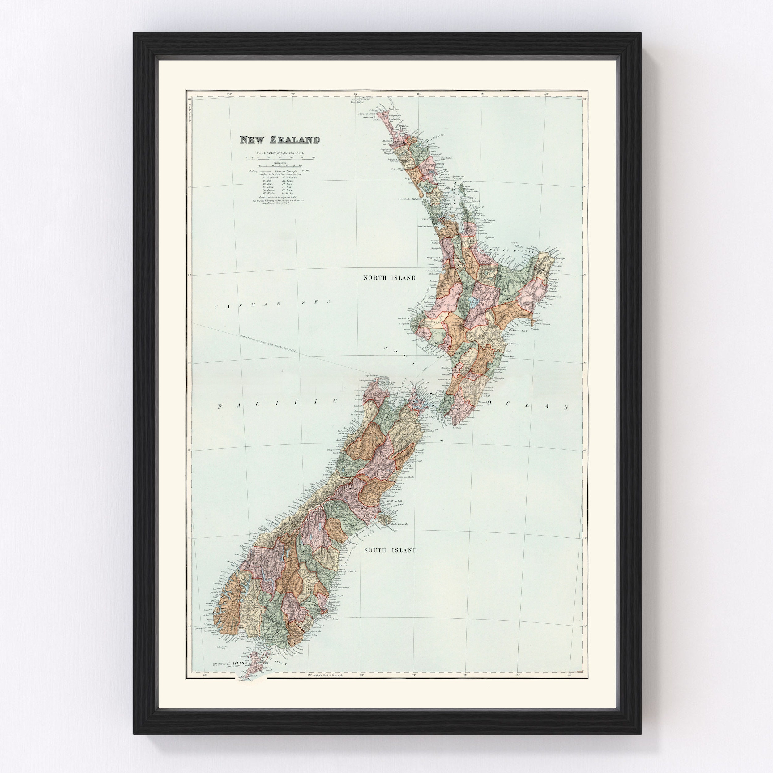 New Zealand Map Art Vintage Print From 1904 Old New - Etsy