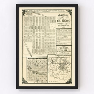 El Reno Map 1891, Vintage El Reno Map, Old El Reno Oklahoma Art, Wall ...