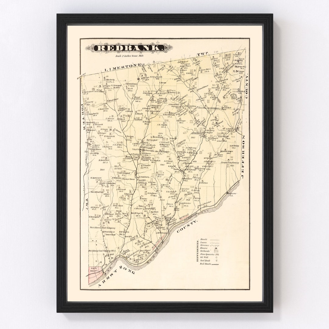 Redbank Map 1877 Old Map of Redbank Pennsylvania Art Vintage Print ...