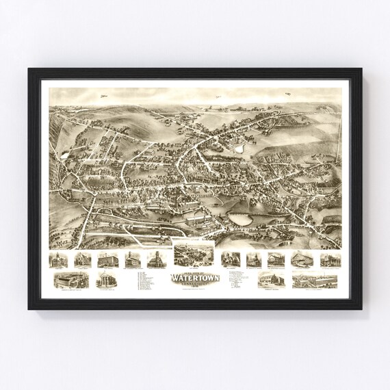 Mapa de Watertown 1918 Mapa antiguo de Watertown Connecticut - Etsy México