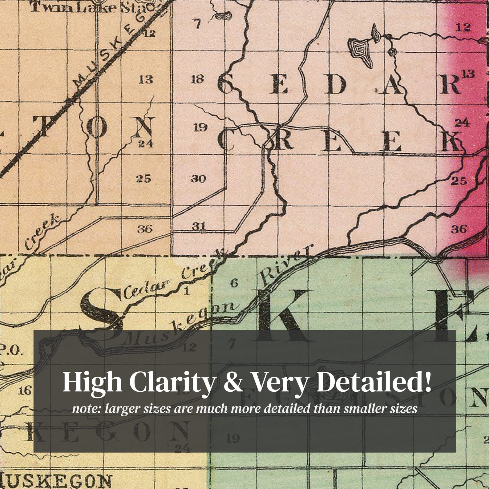 Muskegon County Map 1873, Vintage Muskegon County Map, Old Muskegon ...