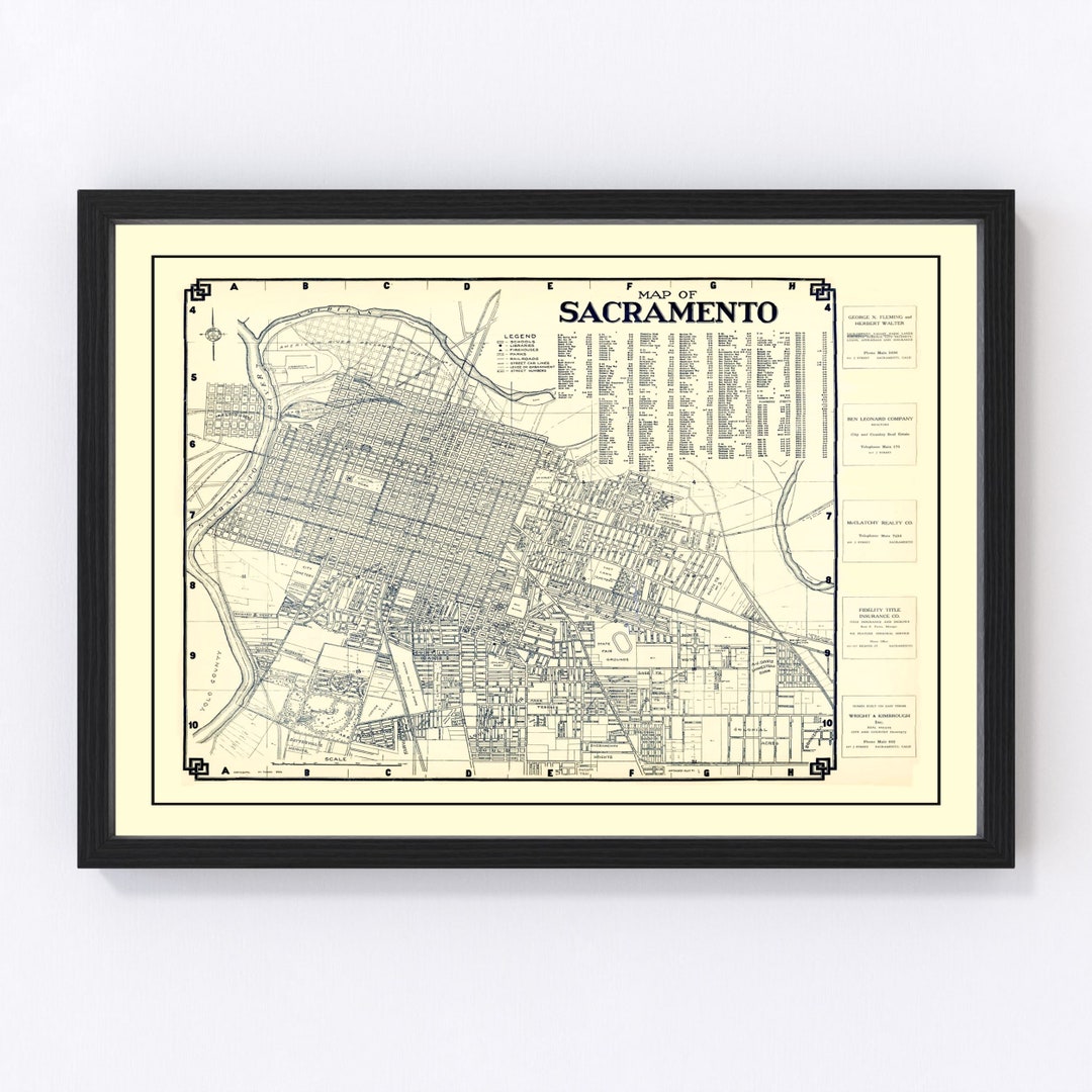 Sacramento Map 1920, Vintage Sacramento Map, Old Sacramento California ...
