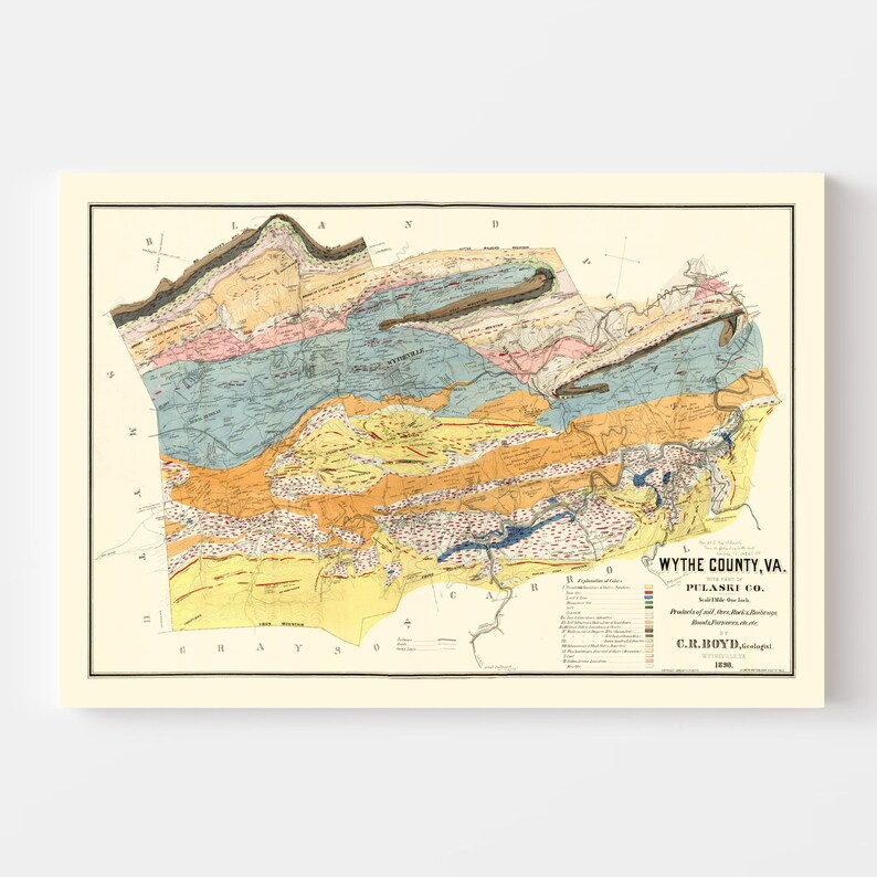 Wythe County VA Map 1890 Old Map of Wytheville Virginia Art - Etsy