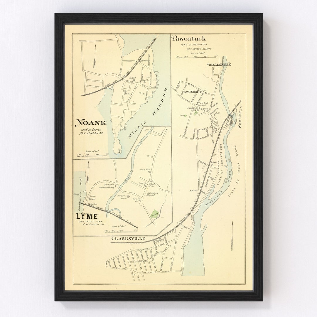 Noank Map 1893 Old Map of Noank Connecticut Art Vintage Print Framed ...