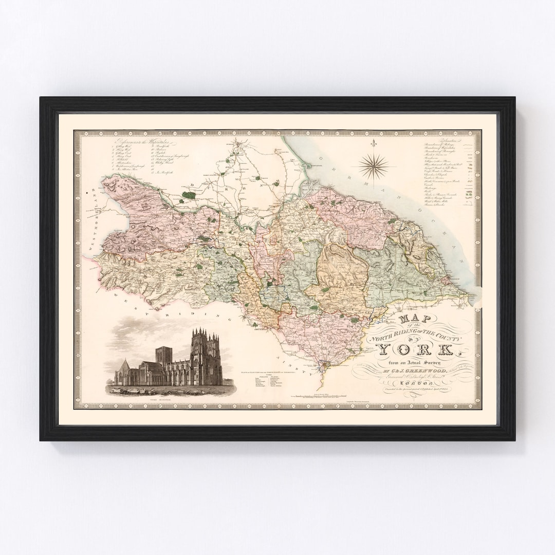 North Riding of York County England Map 1834, Vintage North Riding of ...