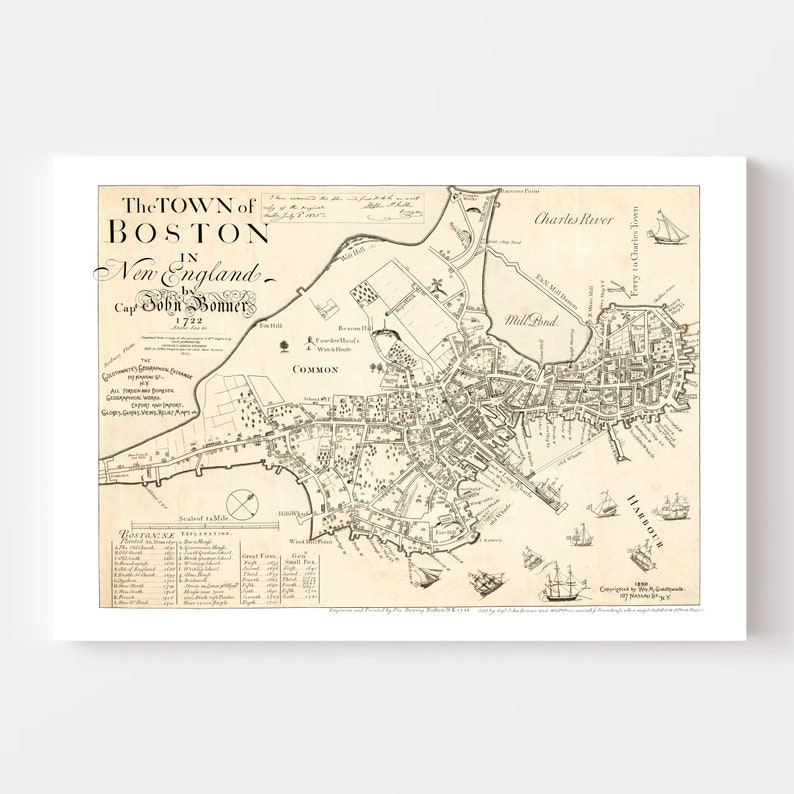 Boston Map 1835 - Old Map of Boston Massachusetts Art Vintage Print ...