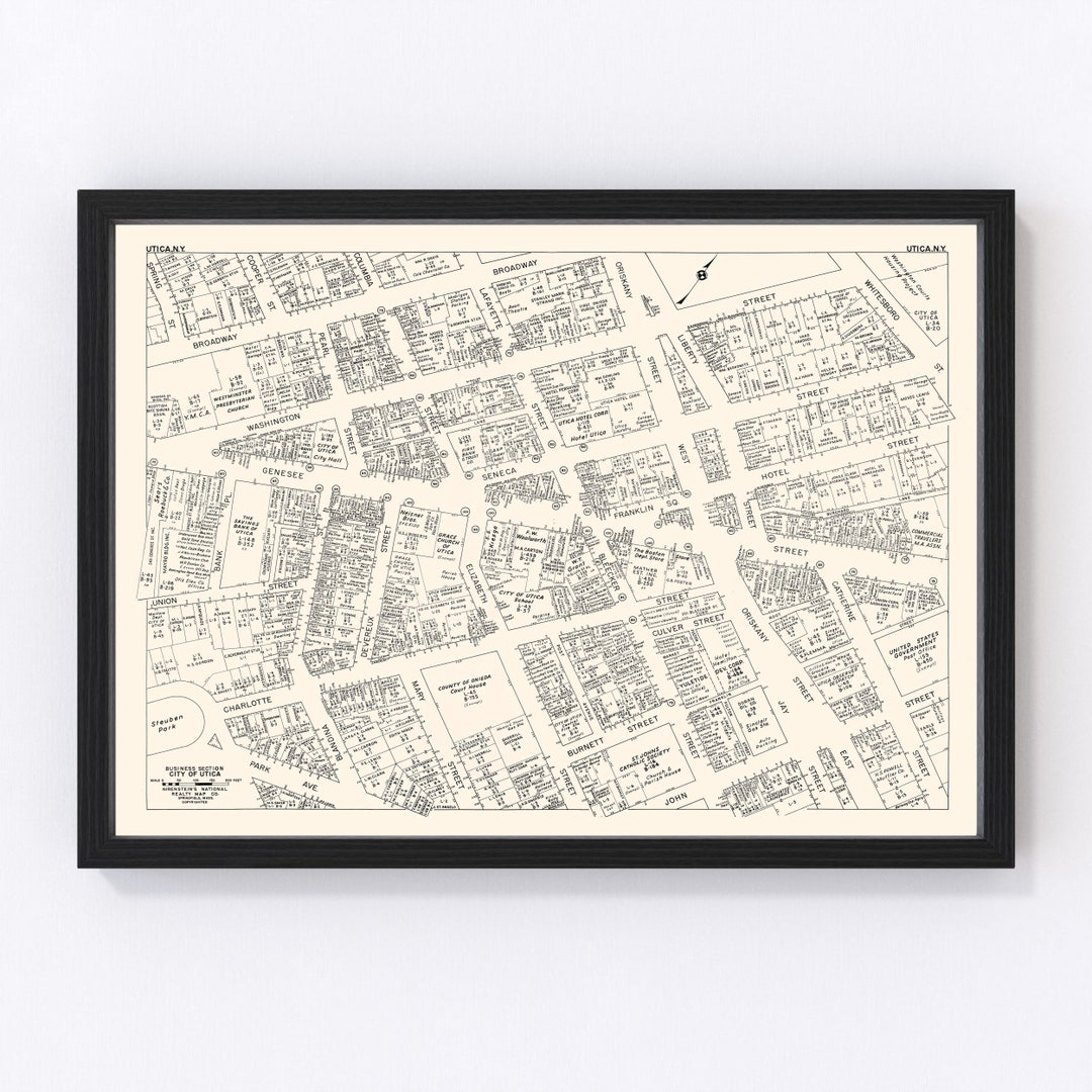 Utica Map 1947, Vintage Utica Map, Old Utica New York Art, Wall Art ...