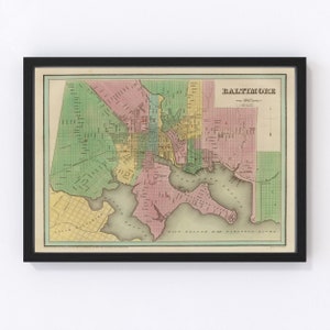 Baltimore Map 1838 Old Map of Baltimore Maryland Art Vintage Print ...