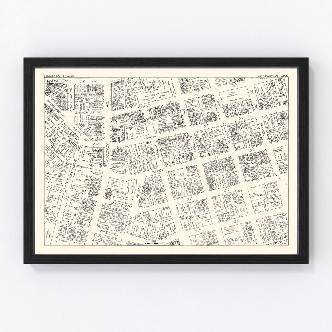Minneapolis Map 1929 Old Map of Minneapolis Business Section Minnesota ...