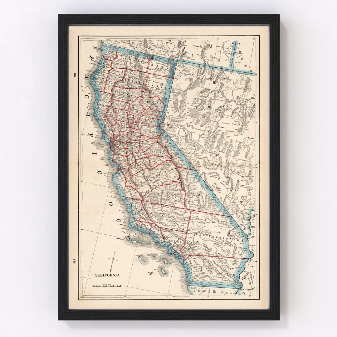 California Map 1893 Old Map of California Art Vintage Print - Etsy