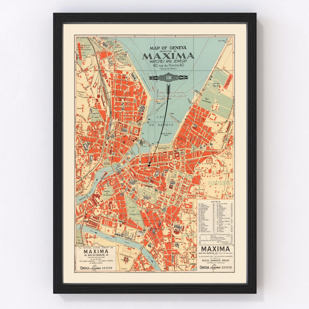 Geneva Map 1920, Vintage Geneva Map, Old Geneva Art, Wall Art Gift for ...