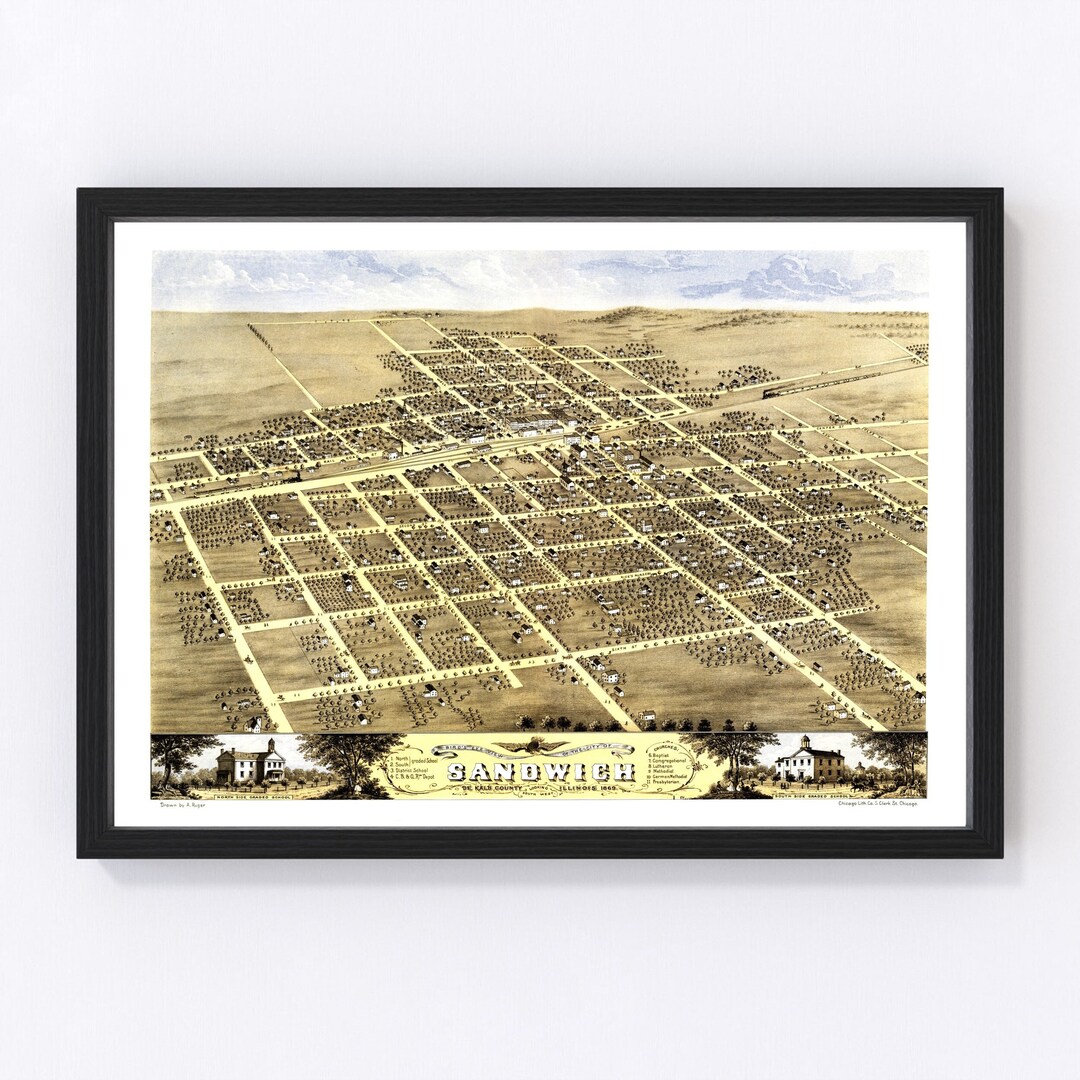 Sandwich Map 1869, Vintage Sandwich Map, Old Sandwich Illinois Art ...