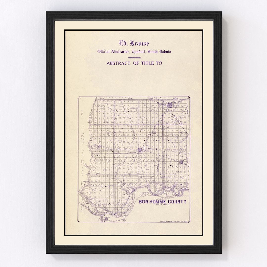 Bon Homme County SD Map 1906 Old Map of South Dakota Art Vintage Print ...