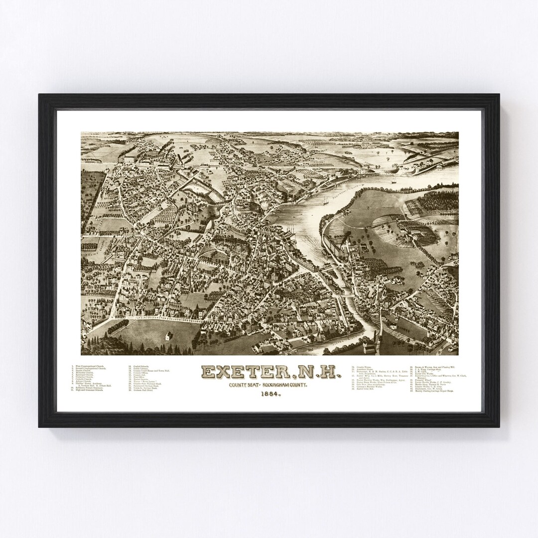 Exeter Map 1884 - Old Map of Exeter New Hampshire Art Vintage Print ...