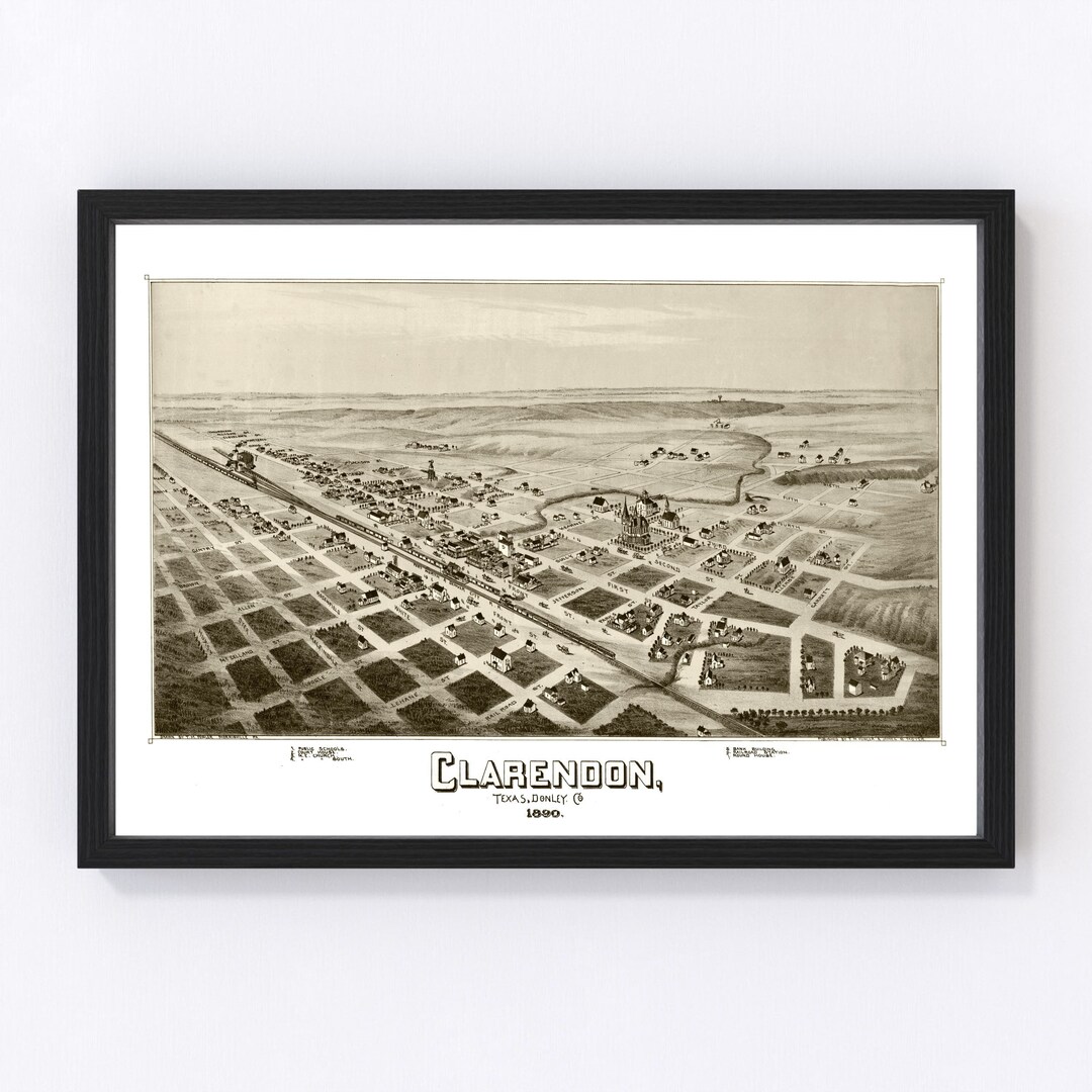 Clarendon Map 1890, Vintage Clarendon Map, Old Clarendon Texas Art ...