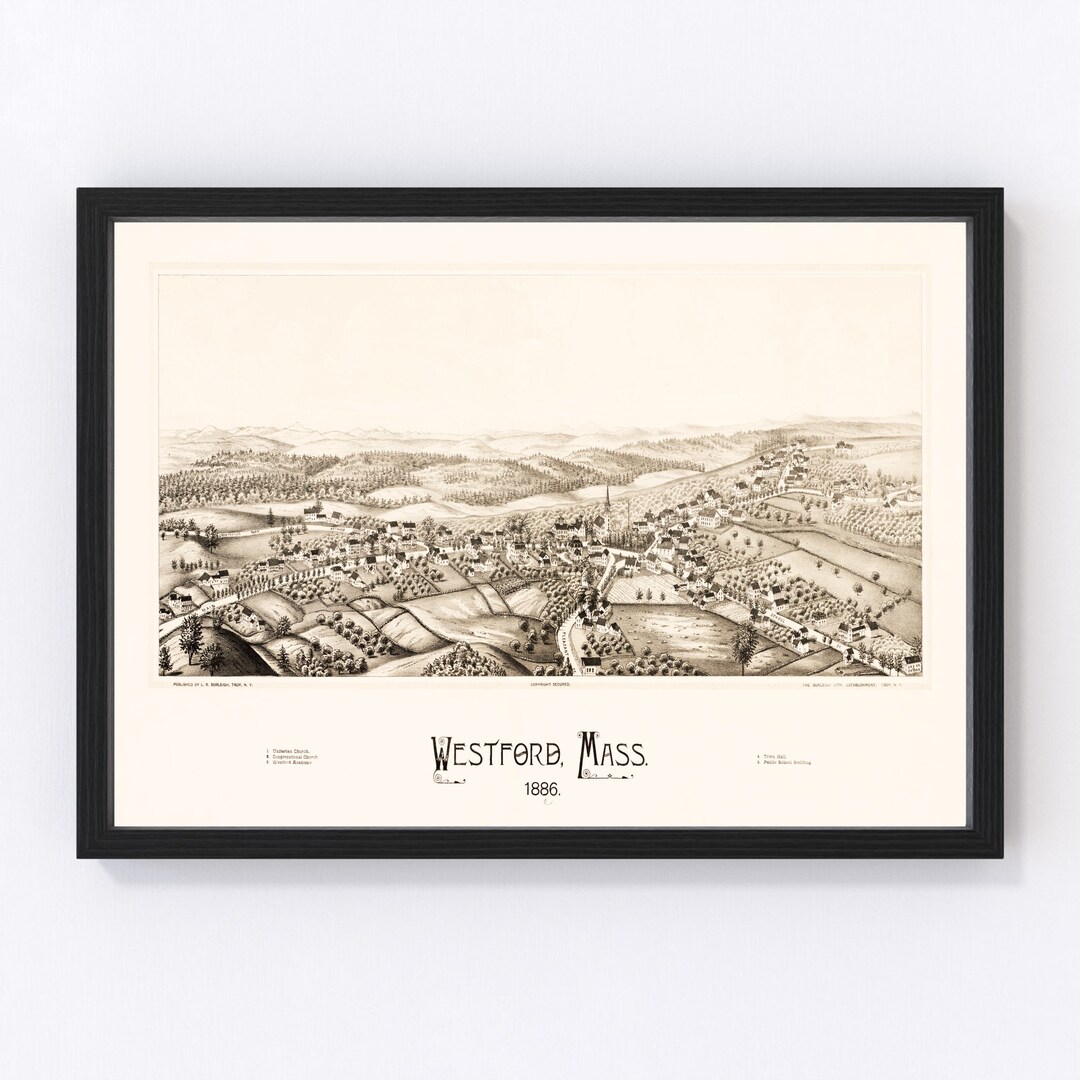 Westford Map 1886 Old Map of Westford Massachusetts Art Vintage Print ...