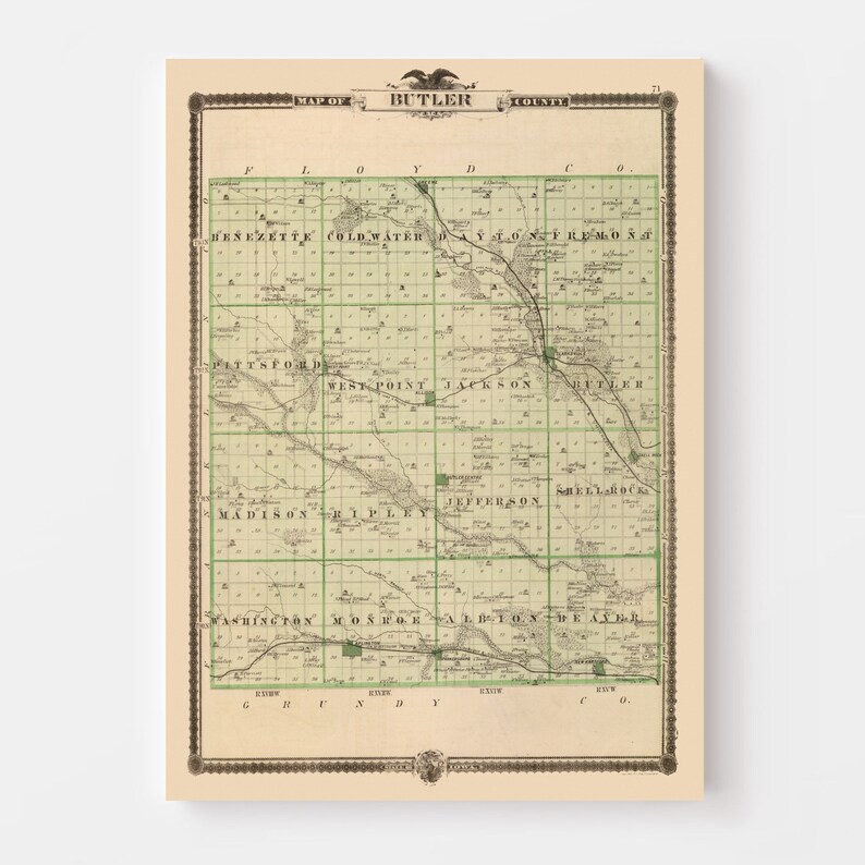 Butler County IA Map 1875 Old Map of Allison Iowa Art - Etsy