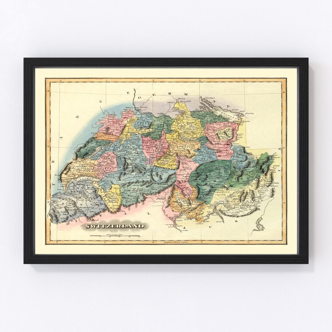 Switzerland Map 1823 - Old Map of Switzerland Art Print Framed Wall Art ...