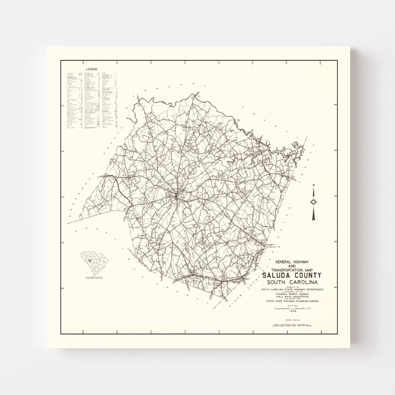 Saluda County Map 1939, Vintage Saluda County Map, Old Saluda County ...