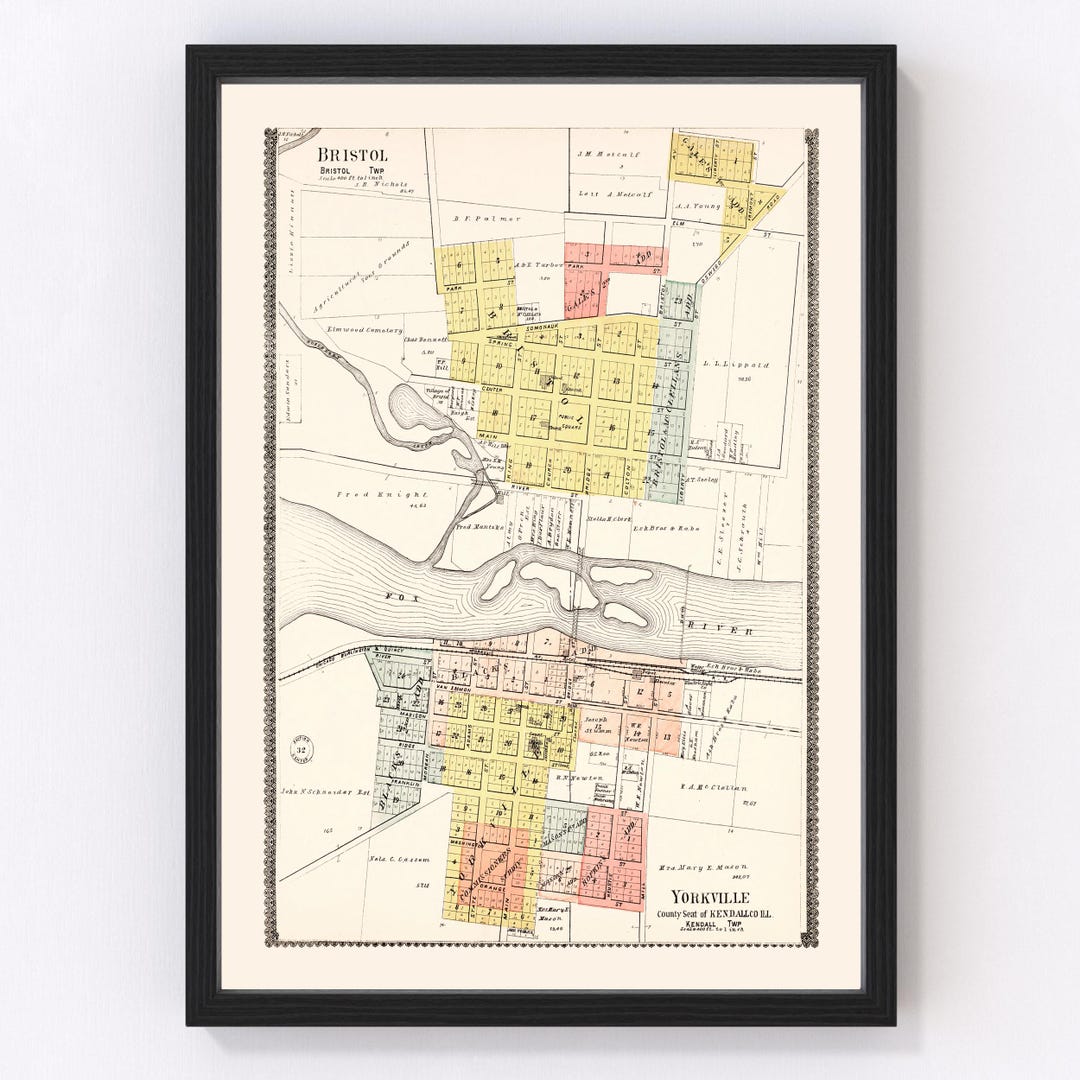 Bristol Map 1903, Vintage Bristol Map, Old Bristol Illinois Art, Wall ...
