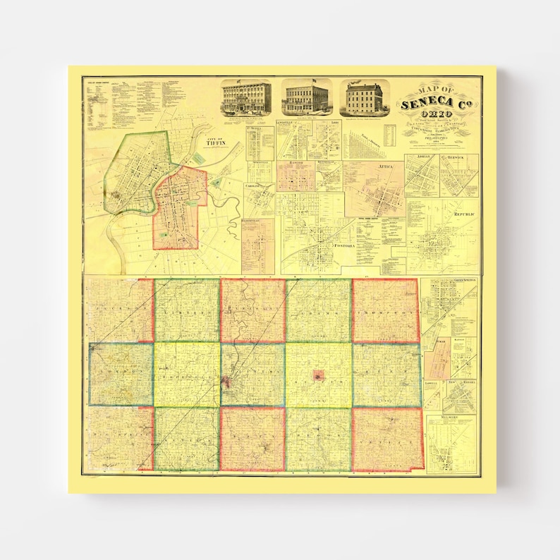 Seneca County Ohio Map 1864 Old Map of Seneca County Ohio - Etsy