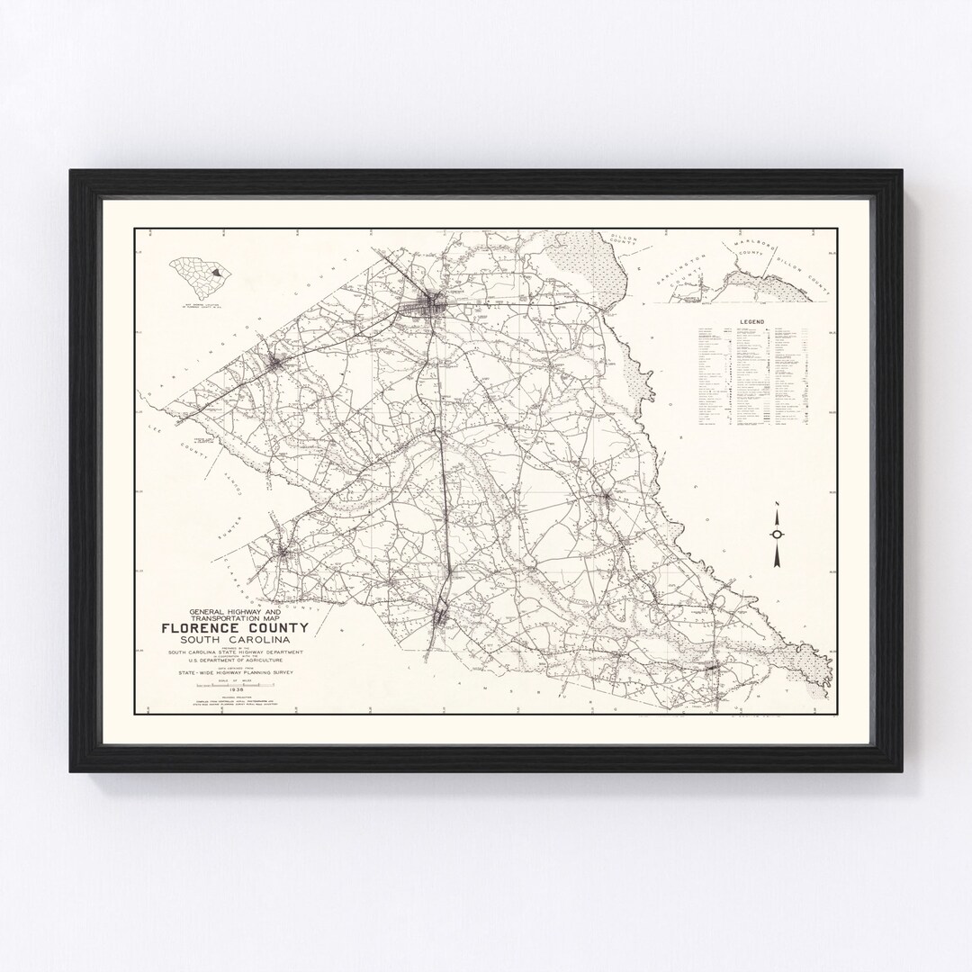 Florence County Map 1938, Vintage Florence County Map, Old Florence ...