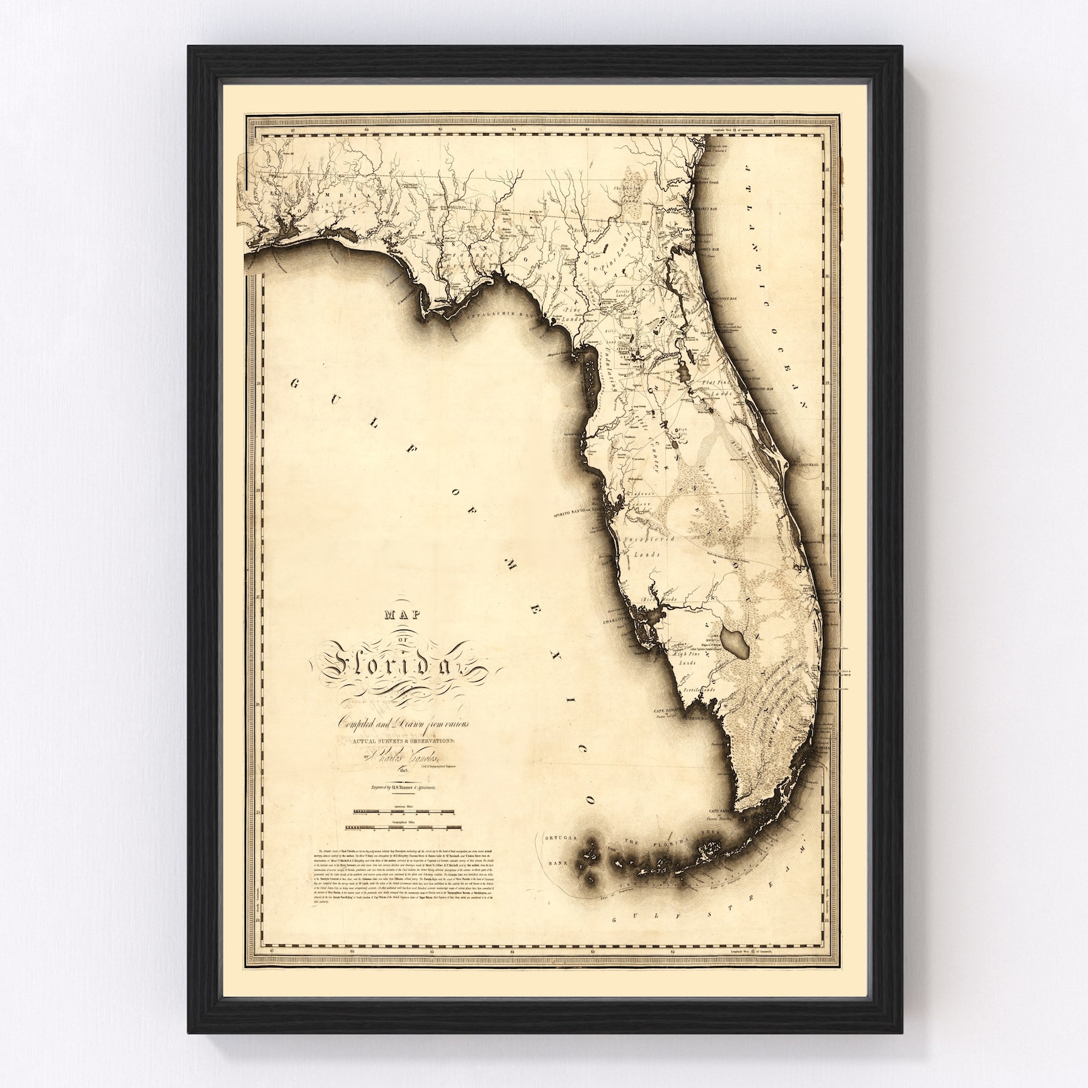 Florida Map 1823 Old Map of Florida Art Vintage Print Framed - Etsy