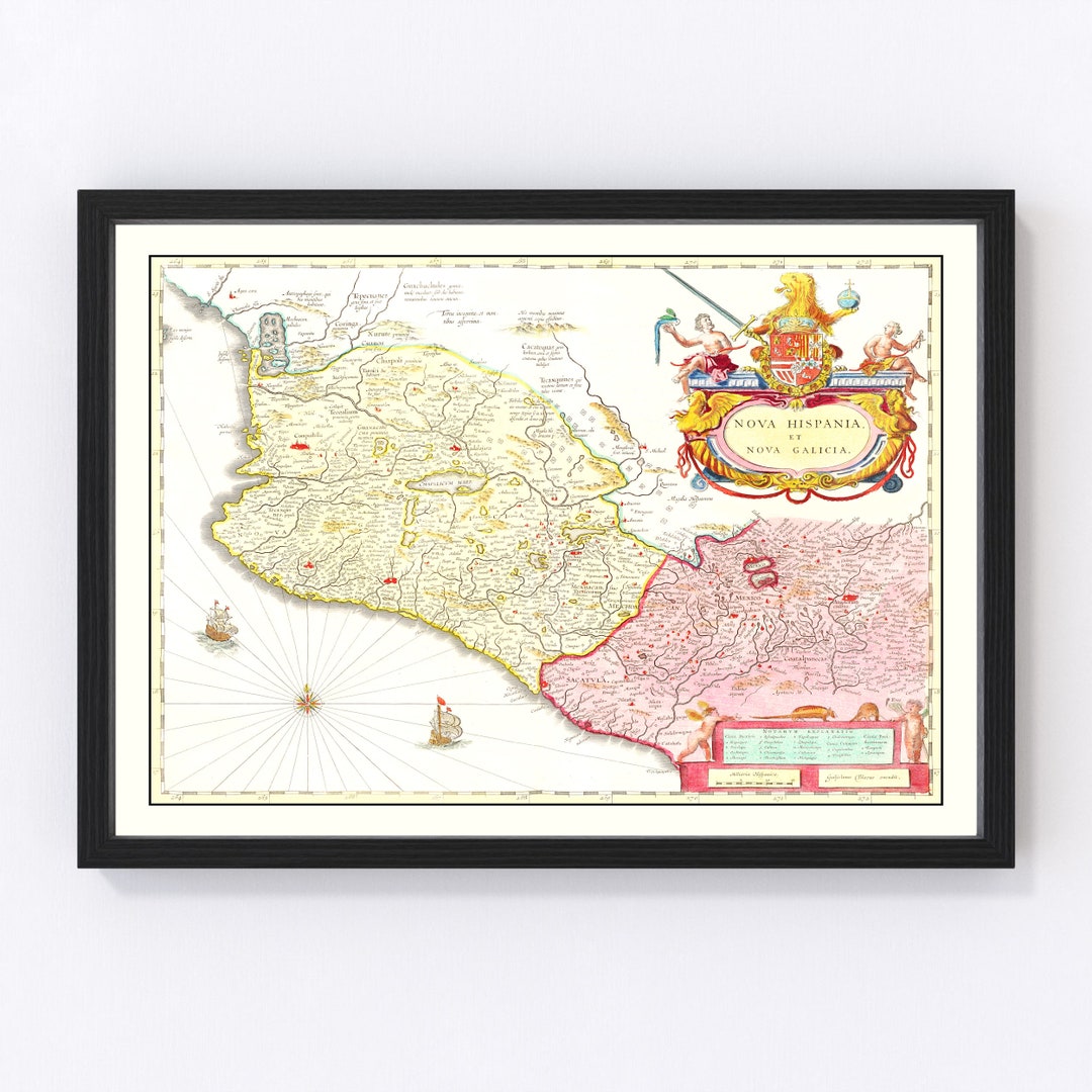 Mexico Map 1665, Vintage Mexico Map, Old Mexico Art, Wall Art Gift for ...