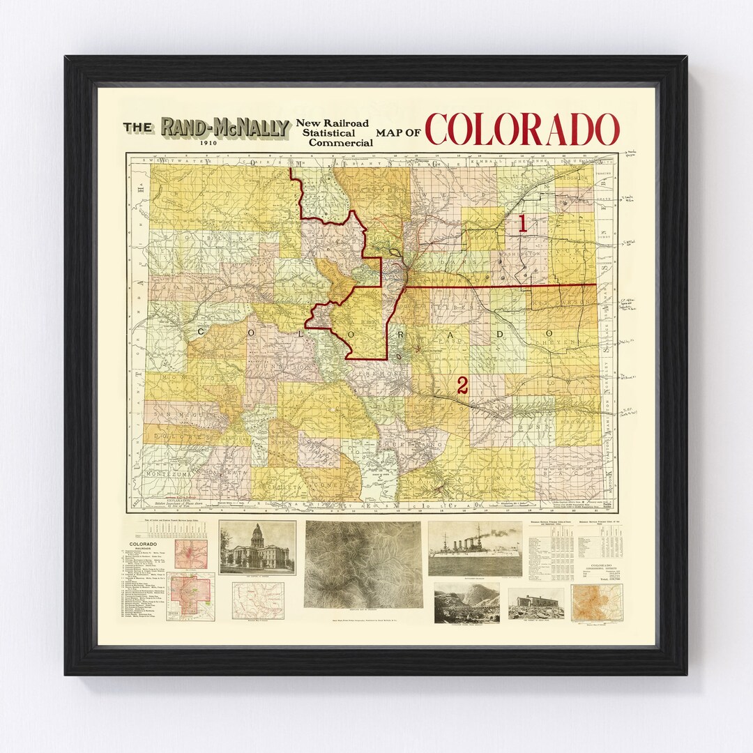 Colorado Map 1910 Old Map of Colorado Art Vintage Print Framed Wall Art ...