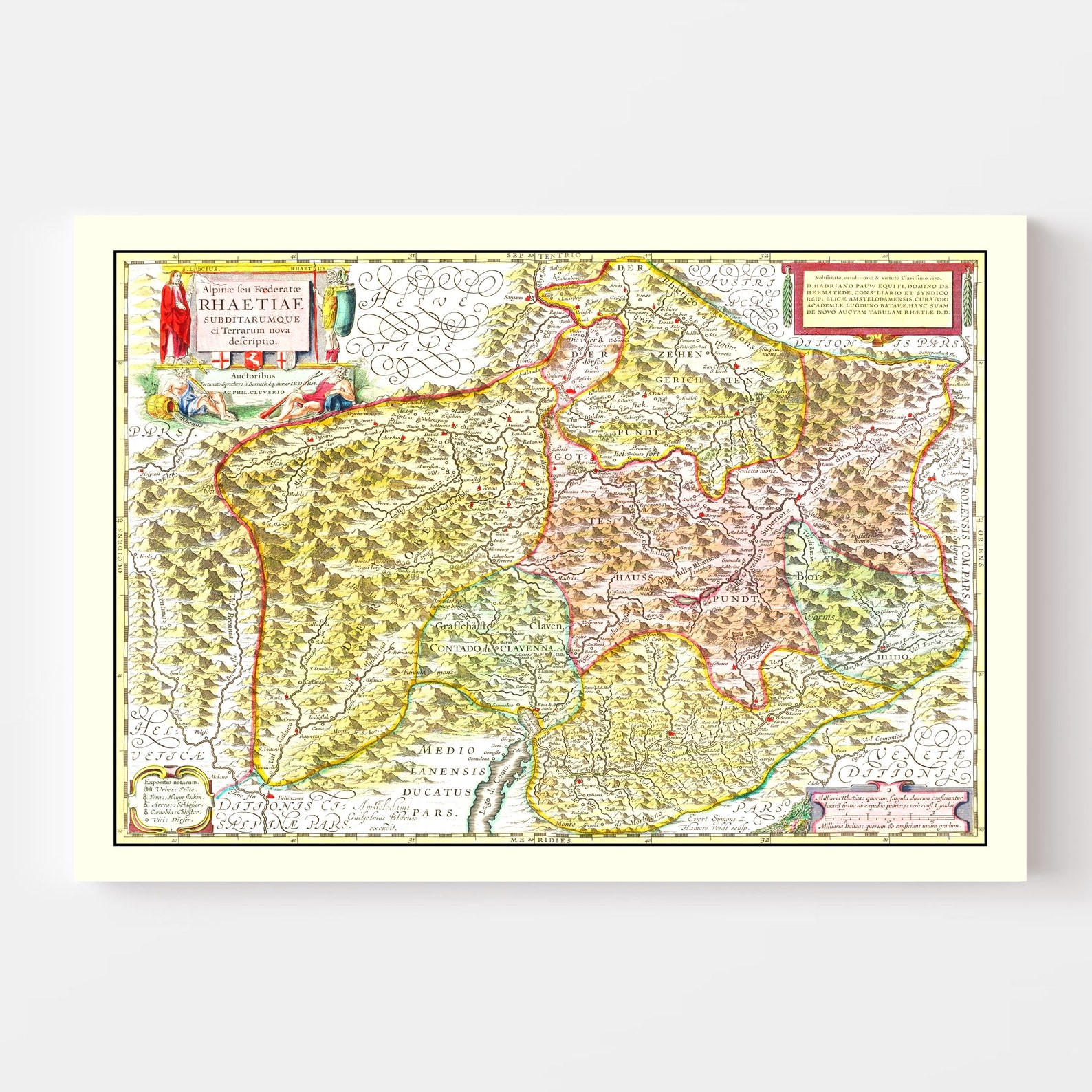 Rhaetia Map 1665 Old Map of Rhaetia Switzerland Art Vintage Print ...