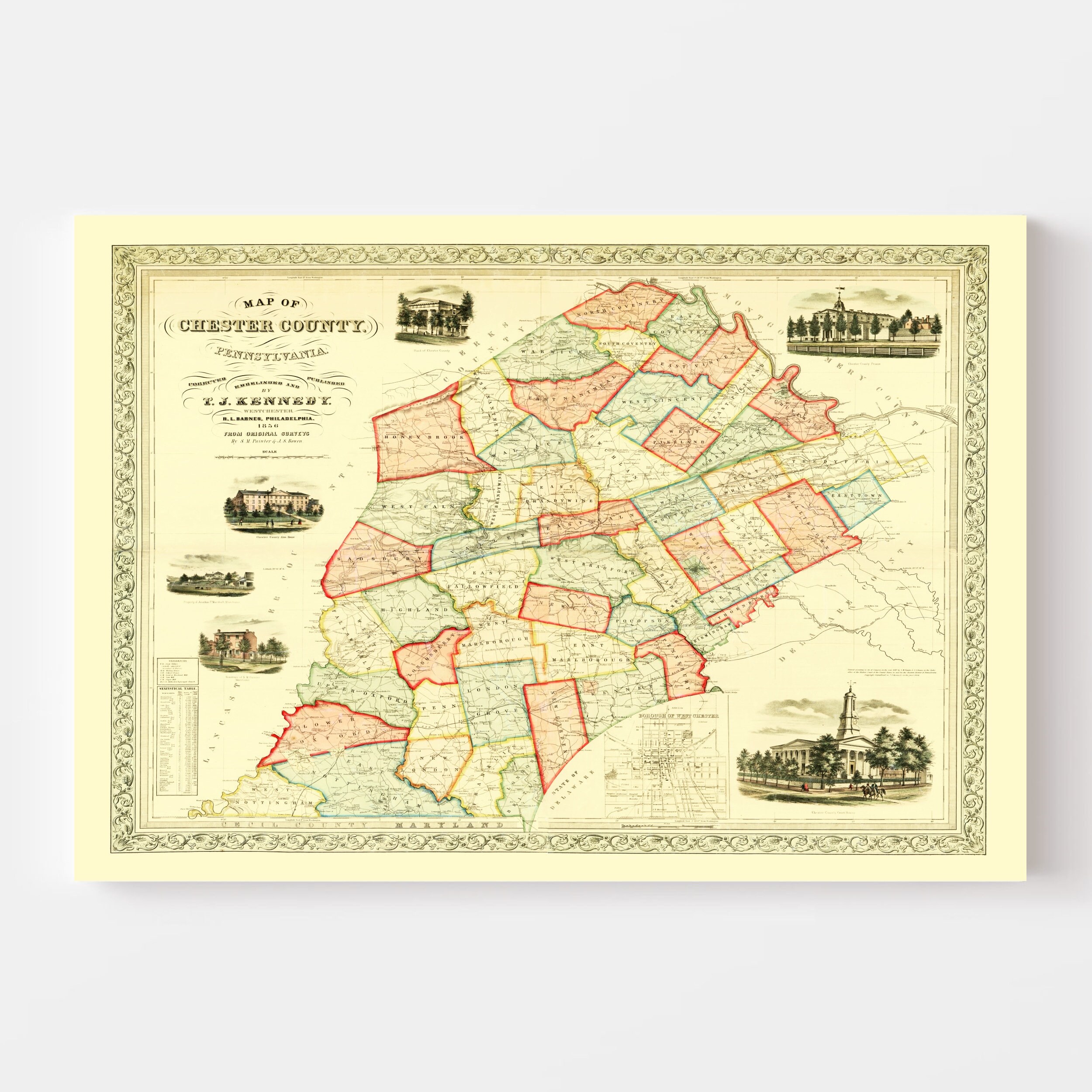 Chester County Pennsylvania Map 1856 Old Map of Chester - Etsy