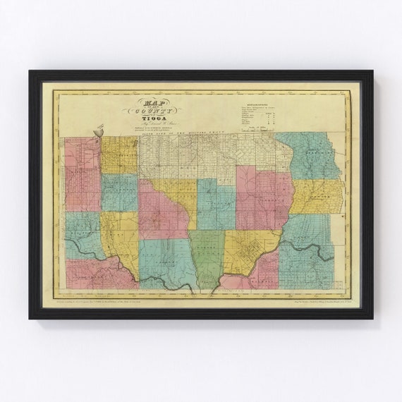 Tioga County NY Map 1829 Old Map of Owego New York Art - Etsy