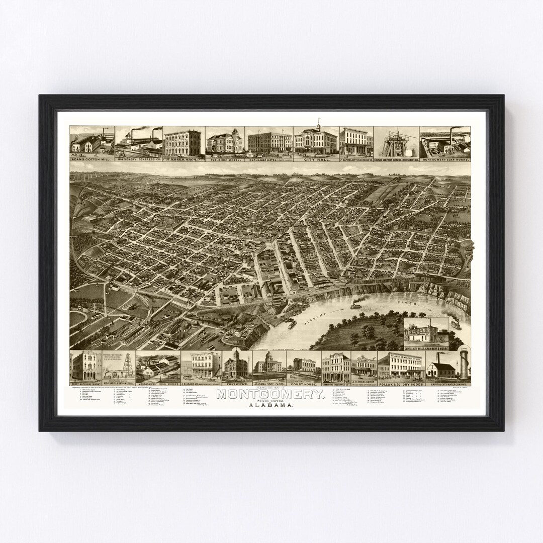 Montgomery Map 1887 Old Map of Montgomery Alabama Art Vintage Print ...