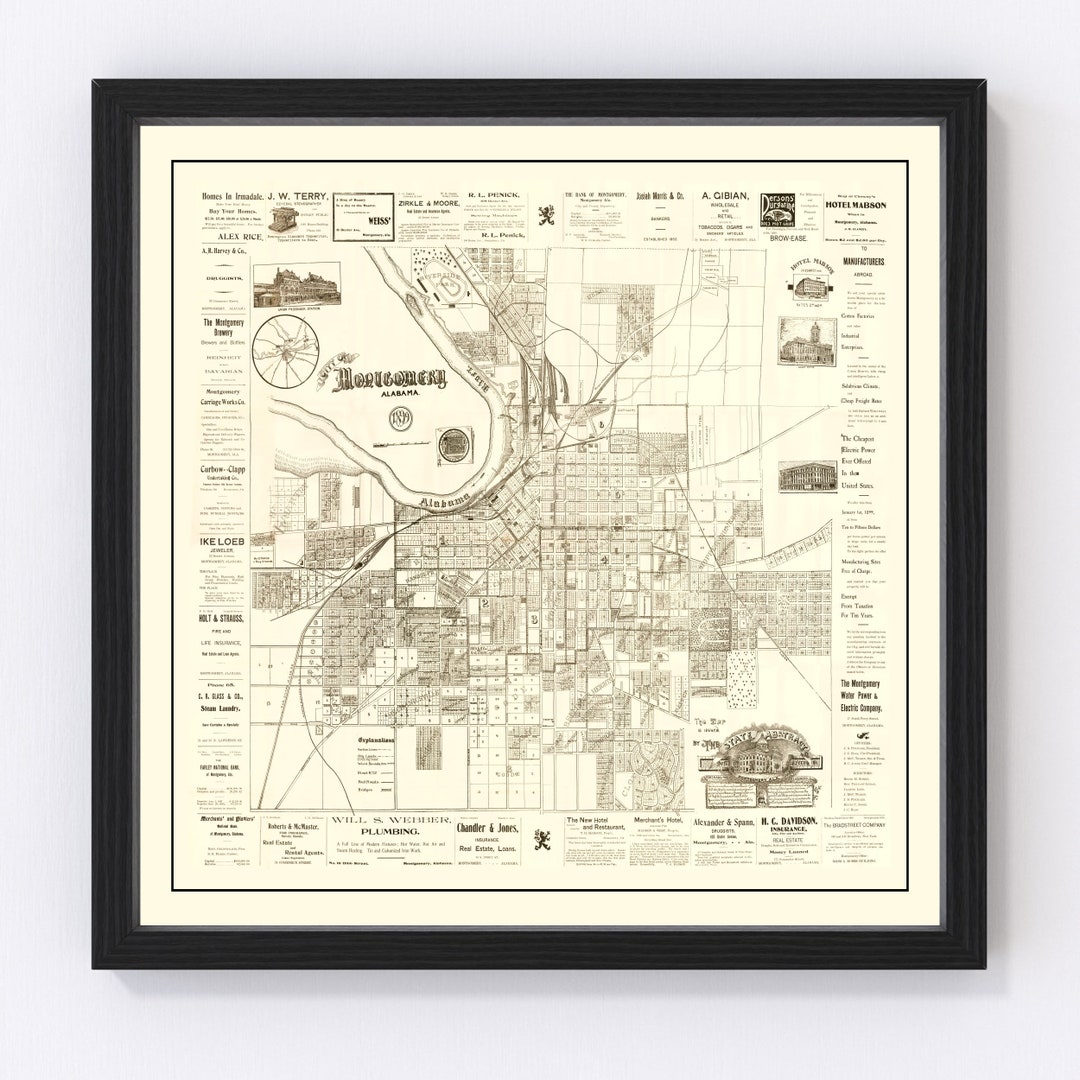 Montgomery Map 1899 Old Map of Montgomery Alabama Art Vintage Print ...