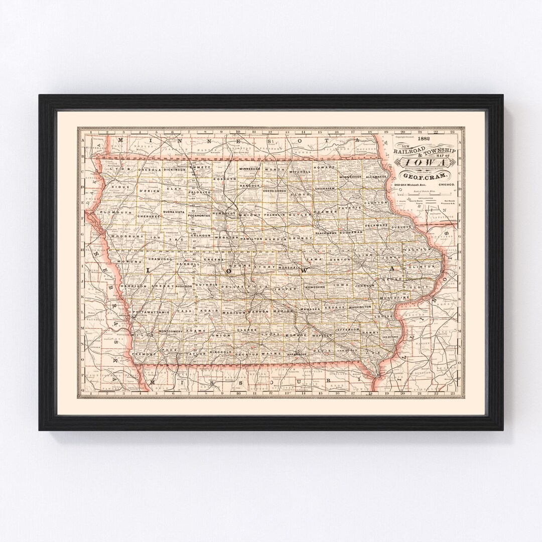 Iowa Railroad Map 1882 - Old Railroad Map of Iowa Art Vintage Print ...
