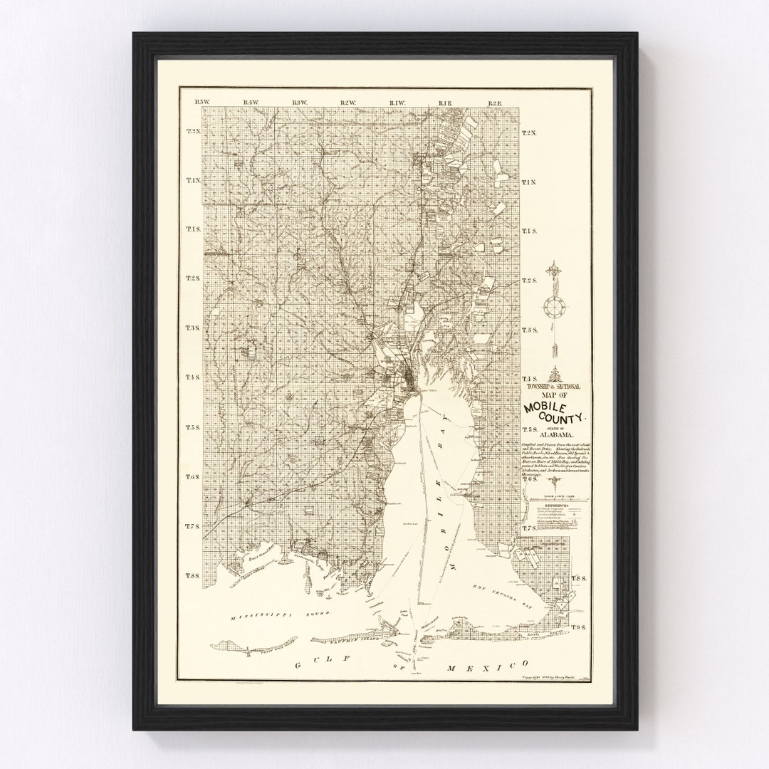 Mobile County Alabama Map 1895 - Old Map of Mobile County Alabama Art ...