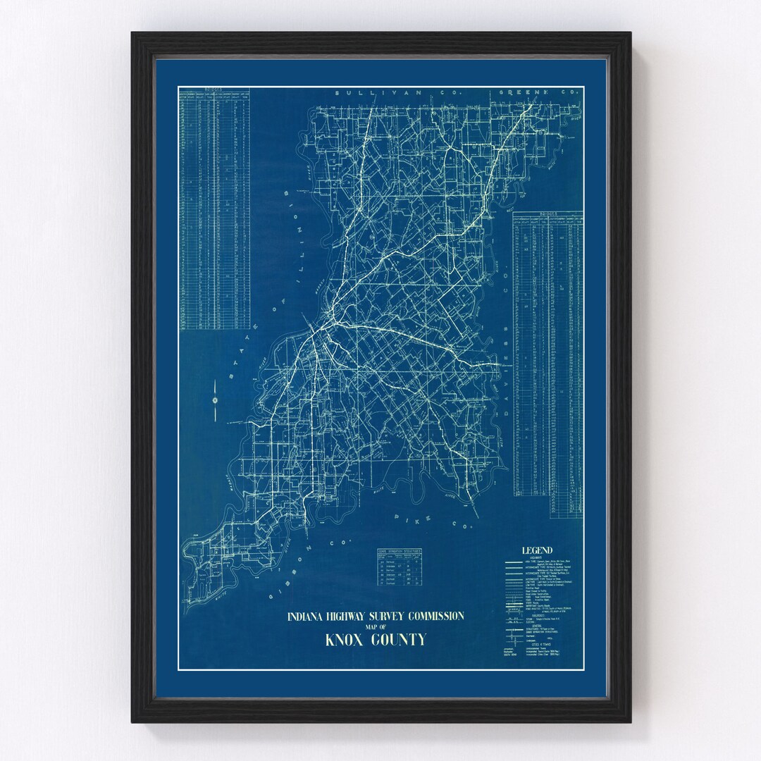Knox County Map 1936, Vintage Knox County Map, Old Knox County Indiana ...