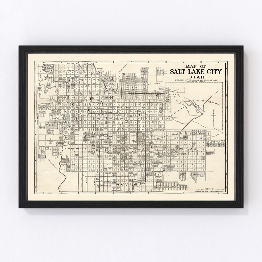 Salt Lake City Map 1909 - Old Map of Salt Lake City Utah Art Vintage ...