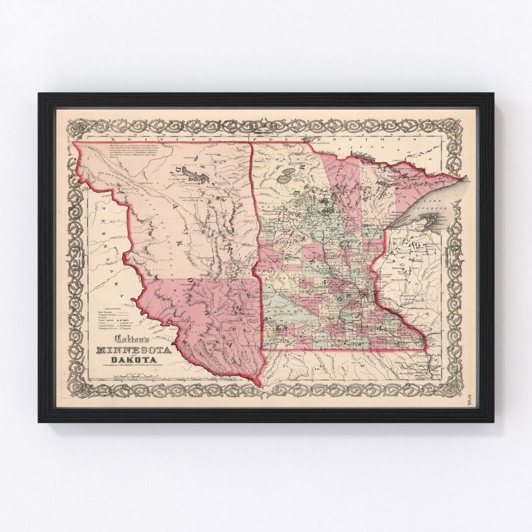 Minnesota, South Dakota, North Dakota Map 1861, Vintage Minnesota ...