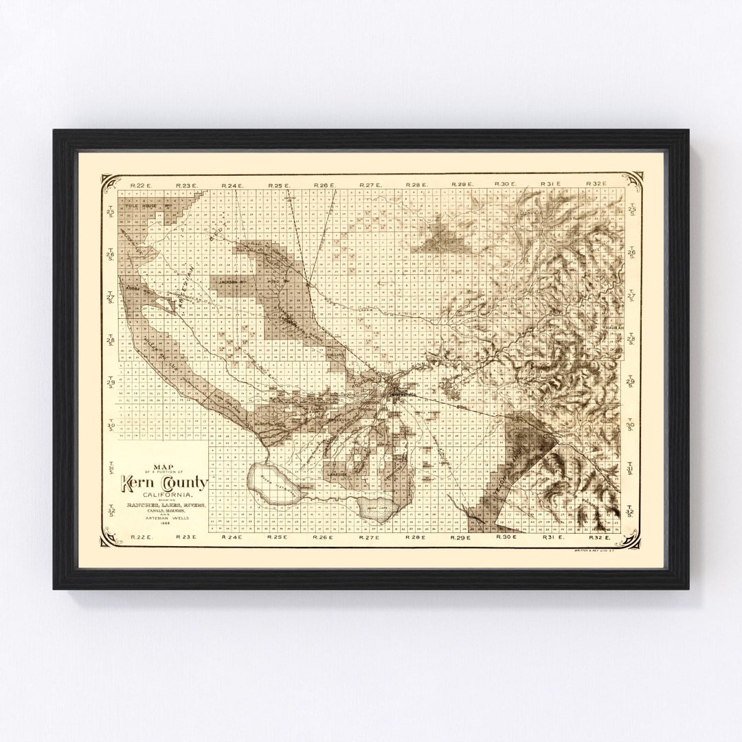 Kern County Map 1888, Vintage Kern County Map, Old Kern County ...