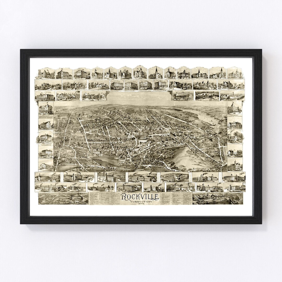 Rockville Map 1895 Old Map of Rockville Connecticut Art Vintage Print ...