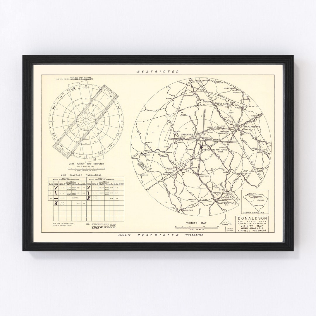 Donaldson Air Force Base Vicinity Map 1952 Old Map of Donaldson Air ...