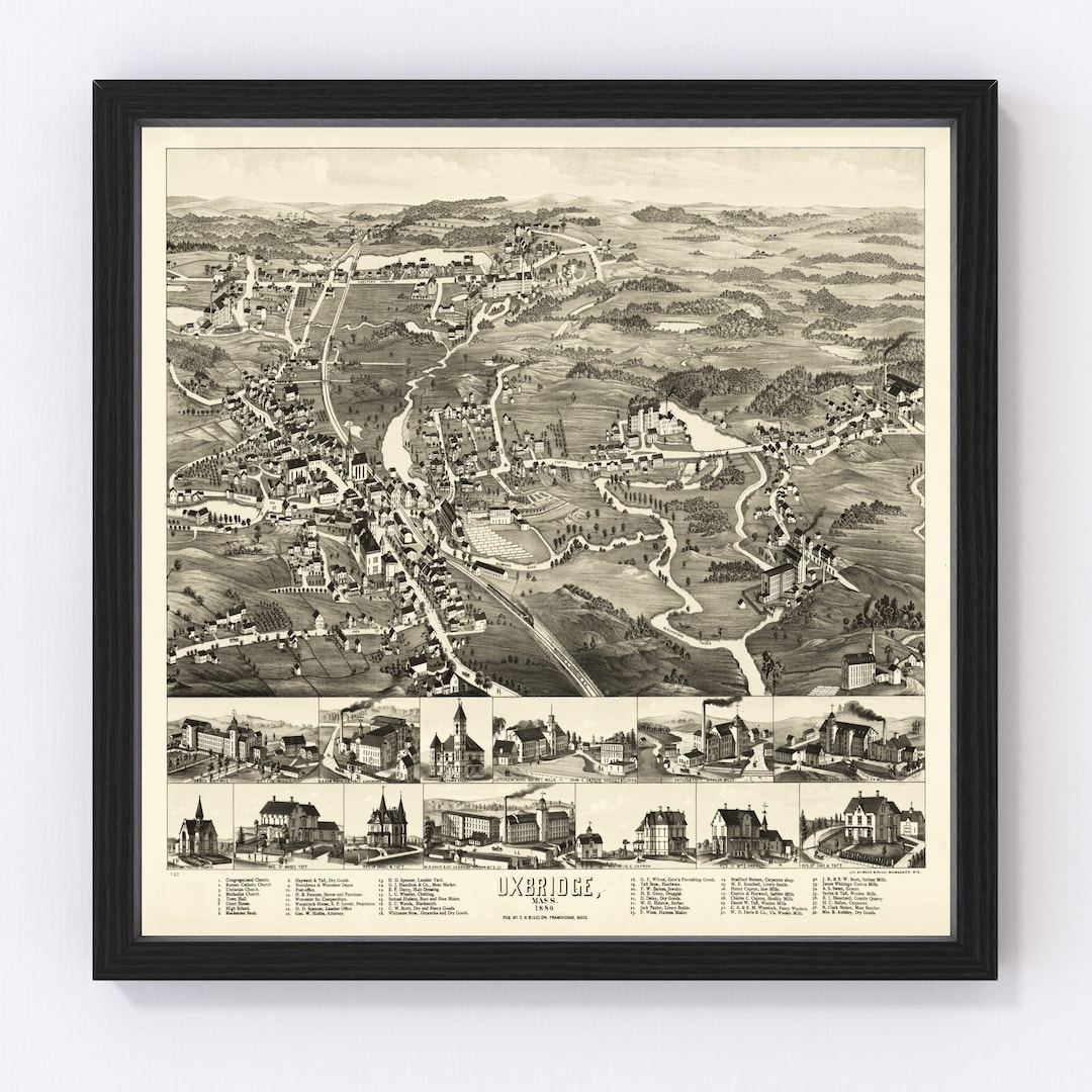 Uxbridge Map 1880 Old Map of Uxbridge Massachusetts Art - Etsy