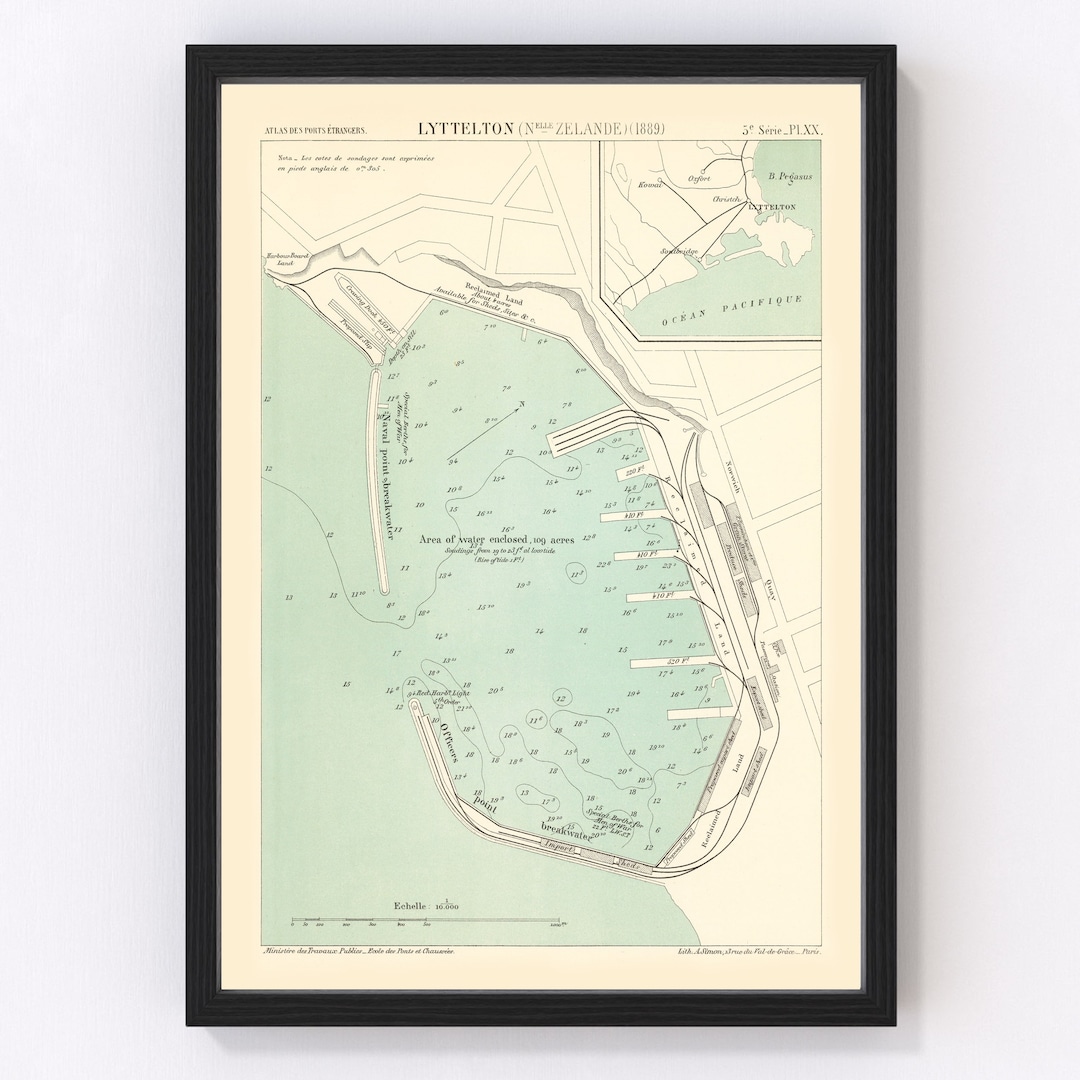 Lyttelton Map 1889, Vintage Lyttelton Map, Old Lyttelton Art, Wall Art ...